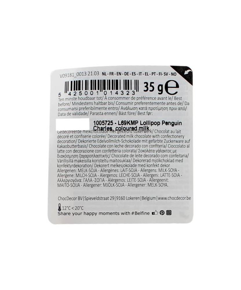 Belfine Lecca Lecca Penguin Charles di Cioccolato al Latte 35 Gr