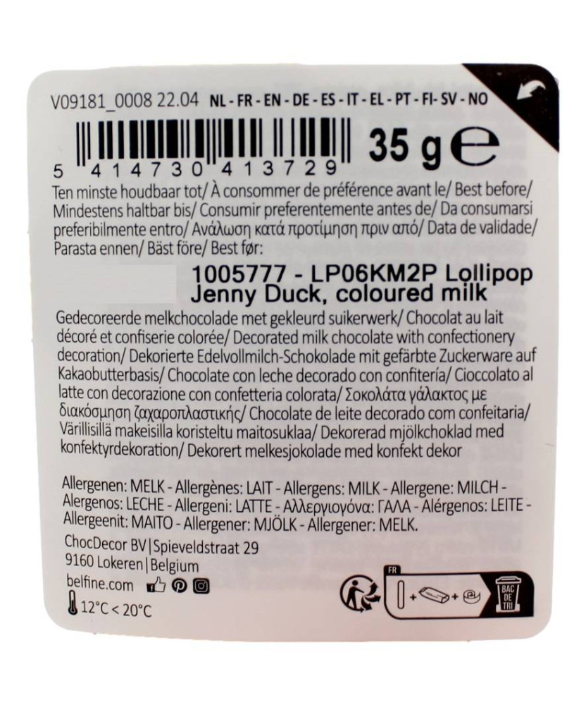 Belfine Lecca Lecca Jenny Duck di Cioccolato al Latte 35 Gr