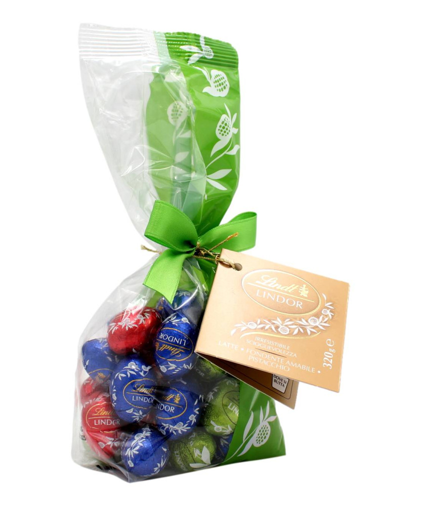 Lindt Sacchetto Ovetti Lindor Latte, Fondente Amabile E Pistacchio 320 Gr